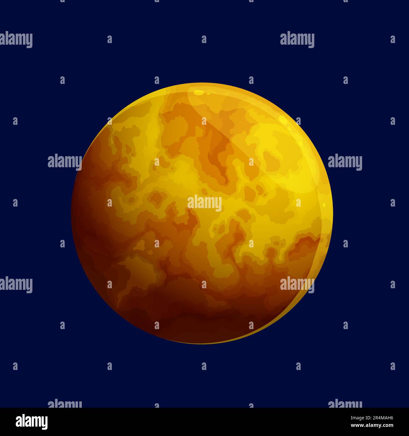 Cartoon giant yellow space planet with lava surface, vector galaxy ...