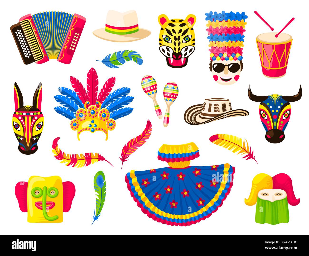 Barranquilla carnival holiday, isolated vector set of items for ...