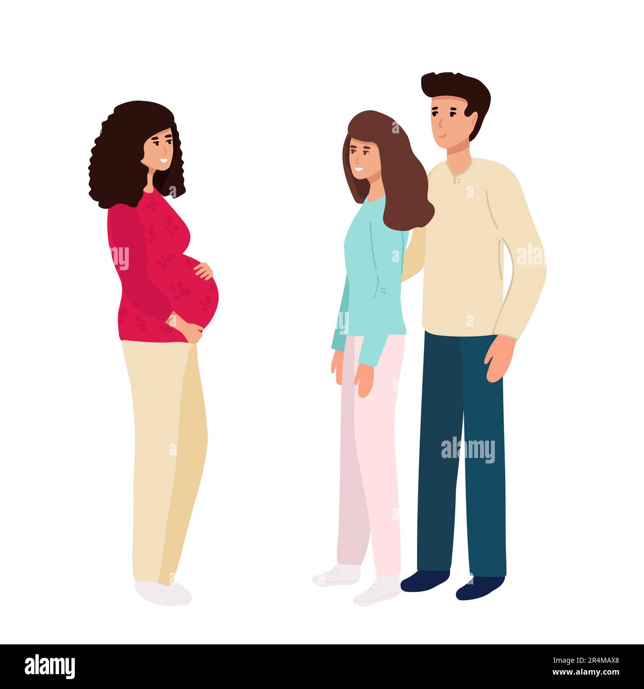 Couple With Surrogate Pregnant Woman Vector Illustration Flat Cartoon