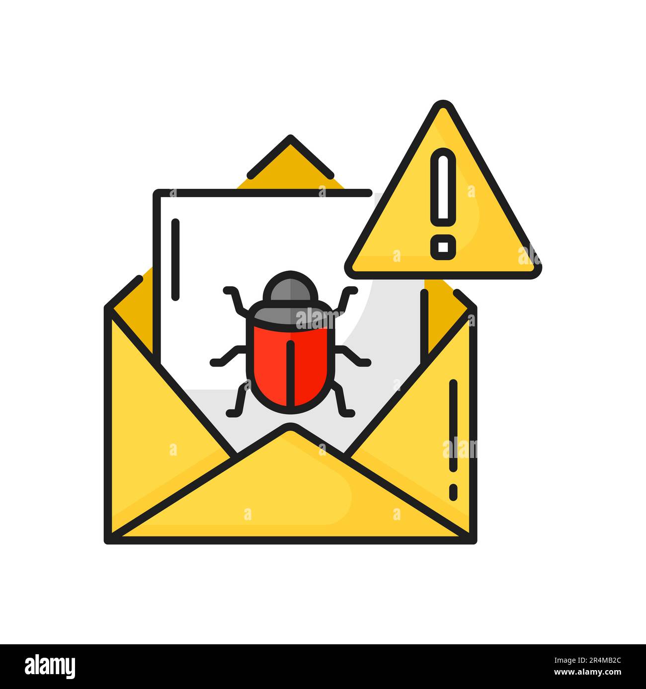 Virus in email, cyber attack computer bug message color line icon ...