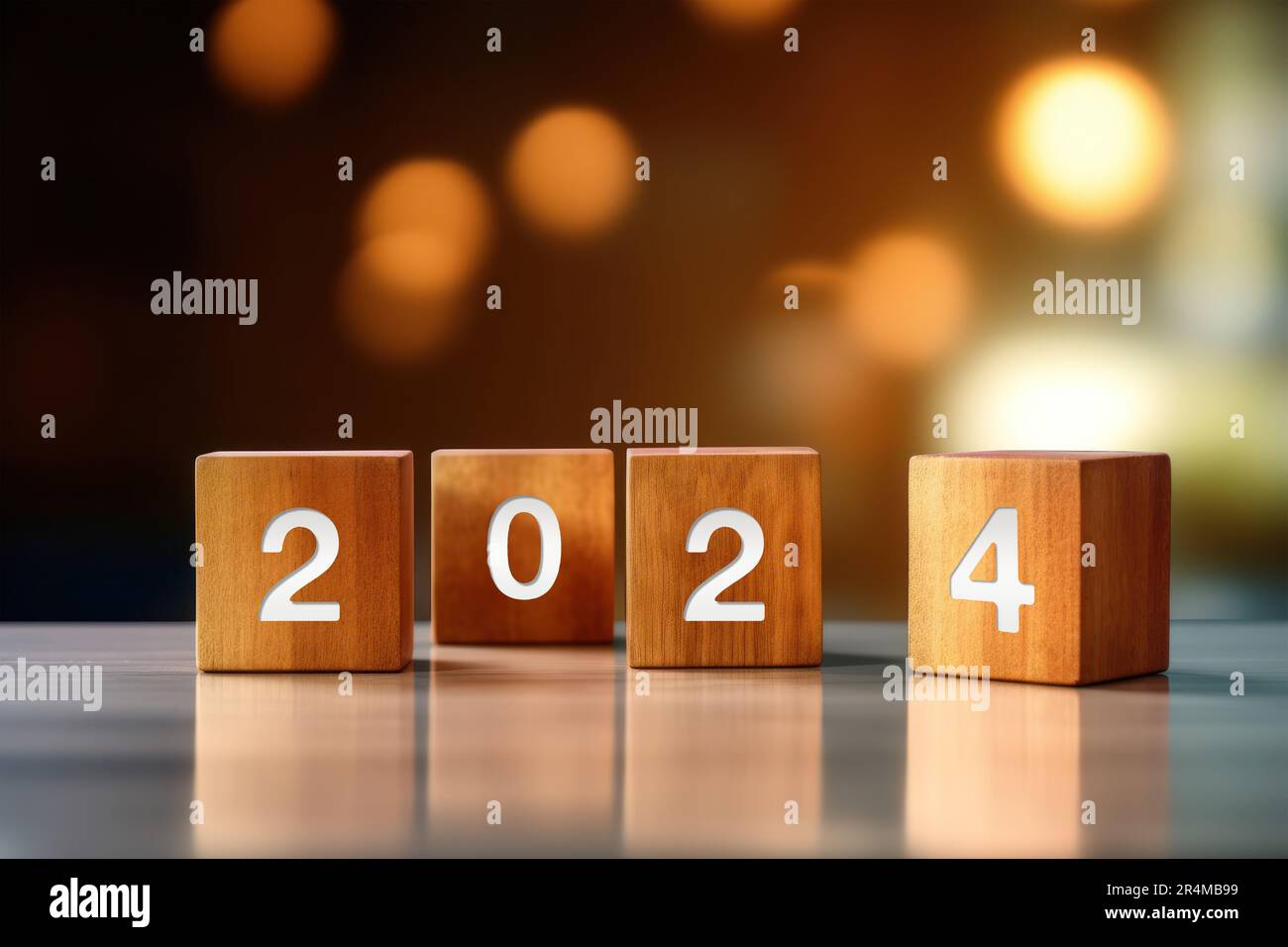 The year 2024 text on wooden cube. A new era of creative inspiration ...