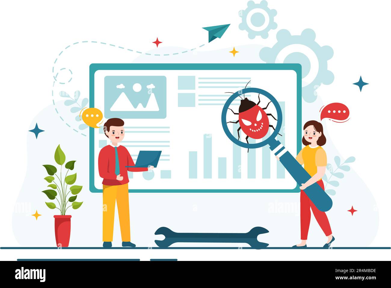 Bug Tracking Vector Illustration with Mobile Phone Protection from ...