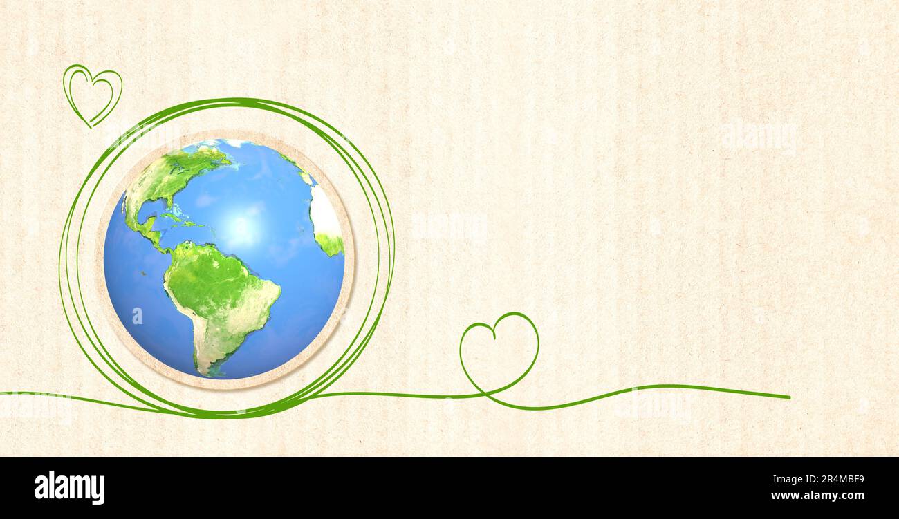 3d Earth planet on cardboard texture. Horizontal banner with eco paper ...