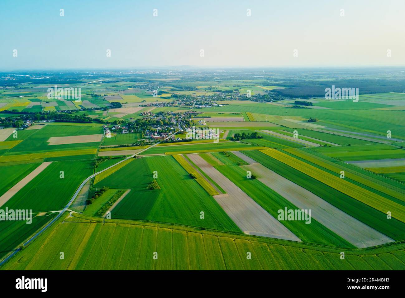 Aerial view of countryside with agricultural fields. Panoramic ...