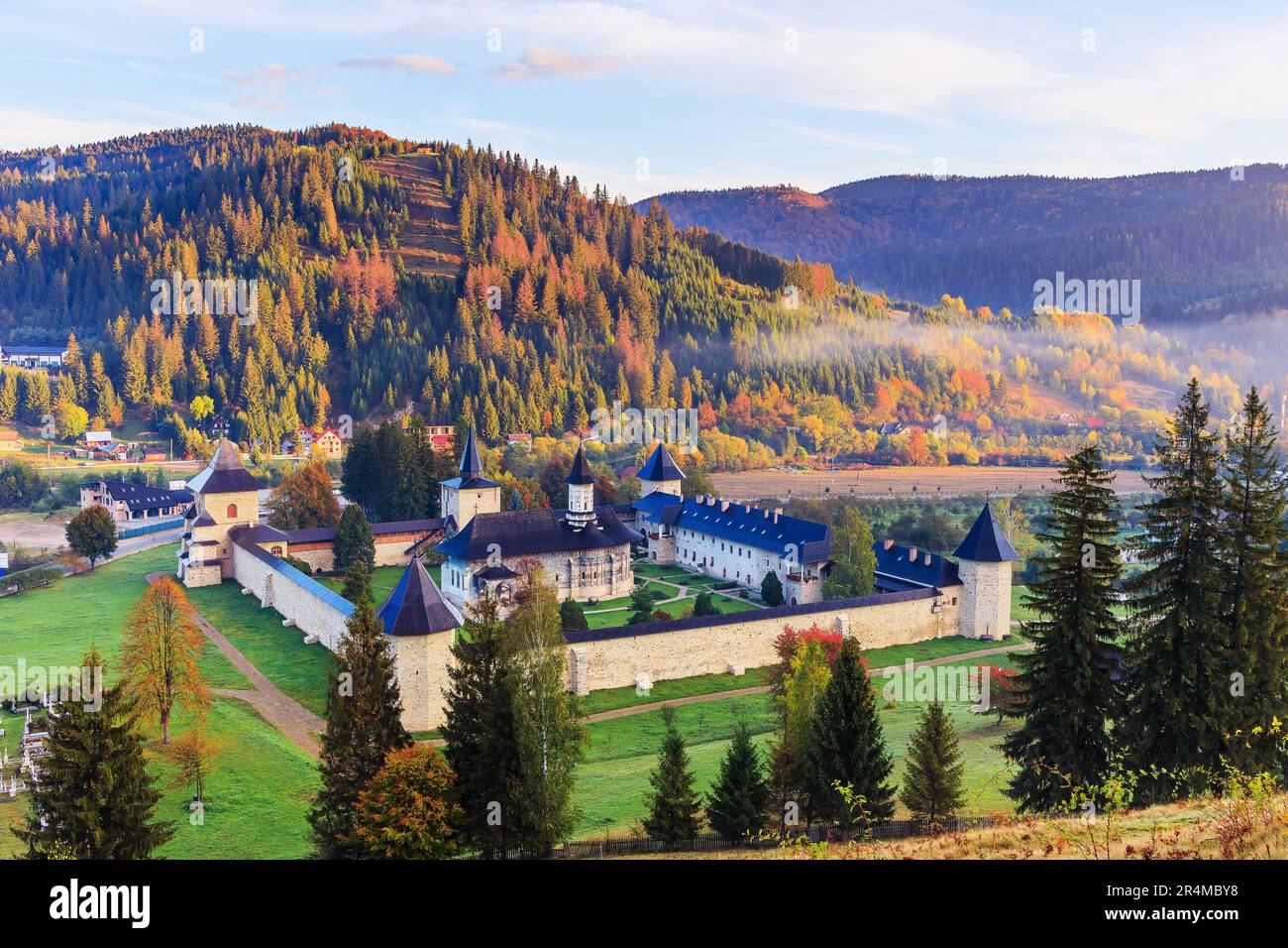 Aerial view of the Sucevita Monastery, Romania. One of Romanian ...