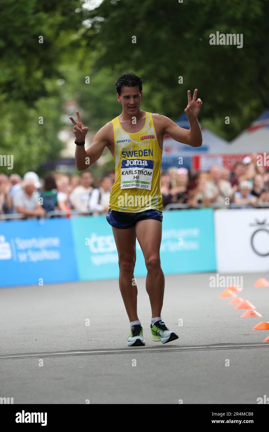 Perseus KARLSTRÖM celebrating second place in the 20km Men at the ...