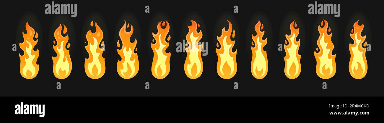 Cartoon fire flame sprite animation, bonfire or torch burn, vector loop ...