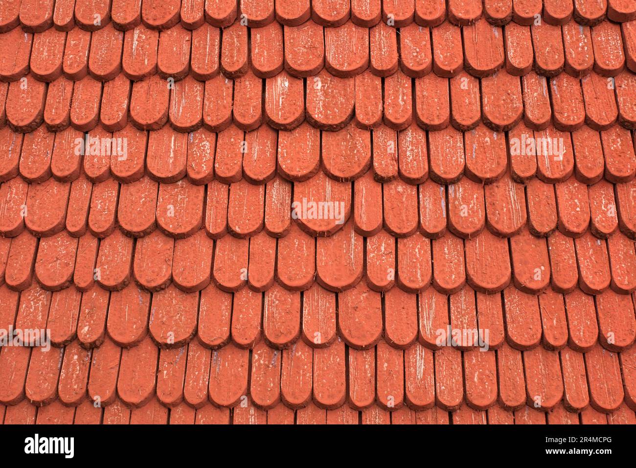 Red painted wood roof shingles in horizontal orientation Stock Photo ...