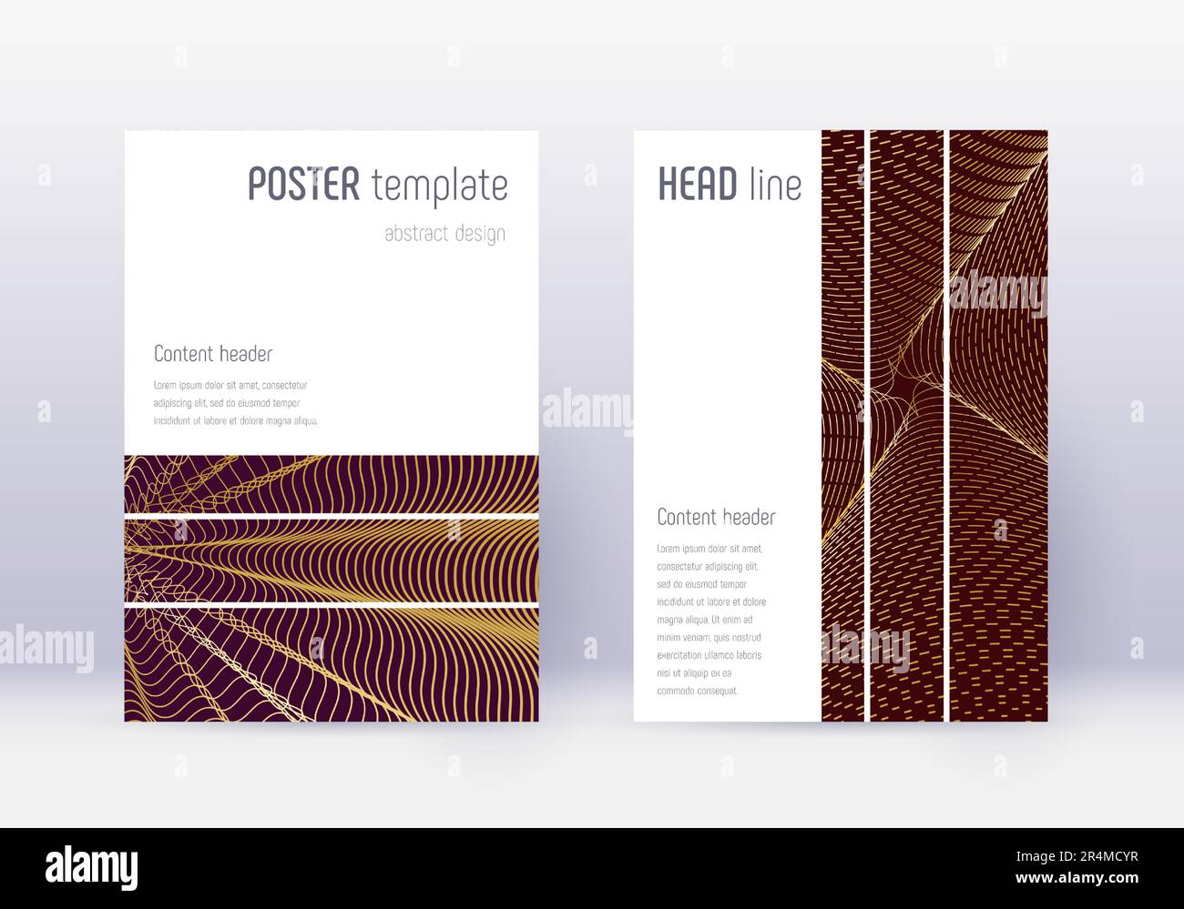 Geometric cover design template set. Gold abstract lines on maroon ...