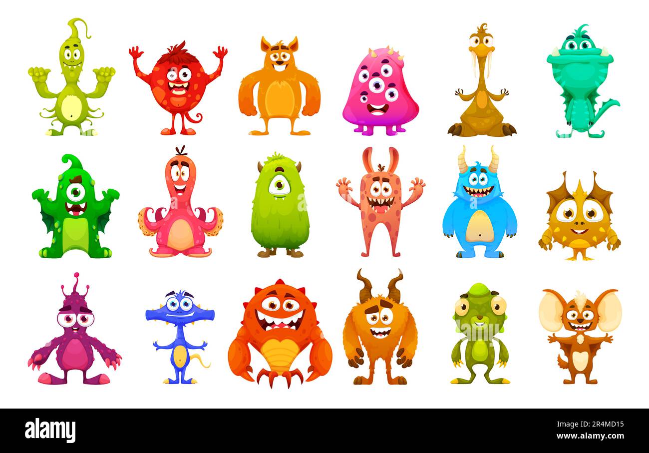 Cartoon monster characters. Cute comic mutants, funny Halloween ...