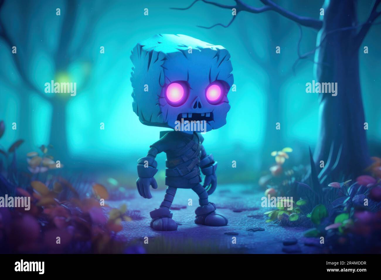 Cute cartoon character little zombie on graveyard in spooky death ...