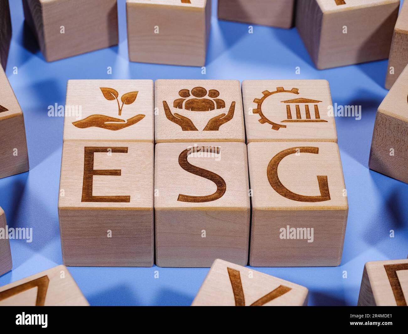 ESG symbols on wooden cubes as a concept of the environmental ...
