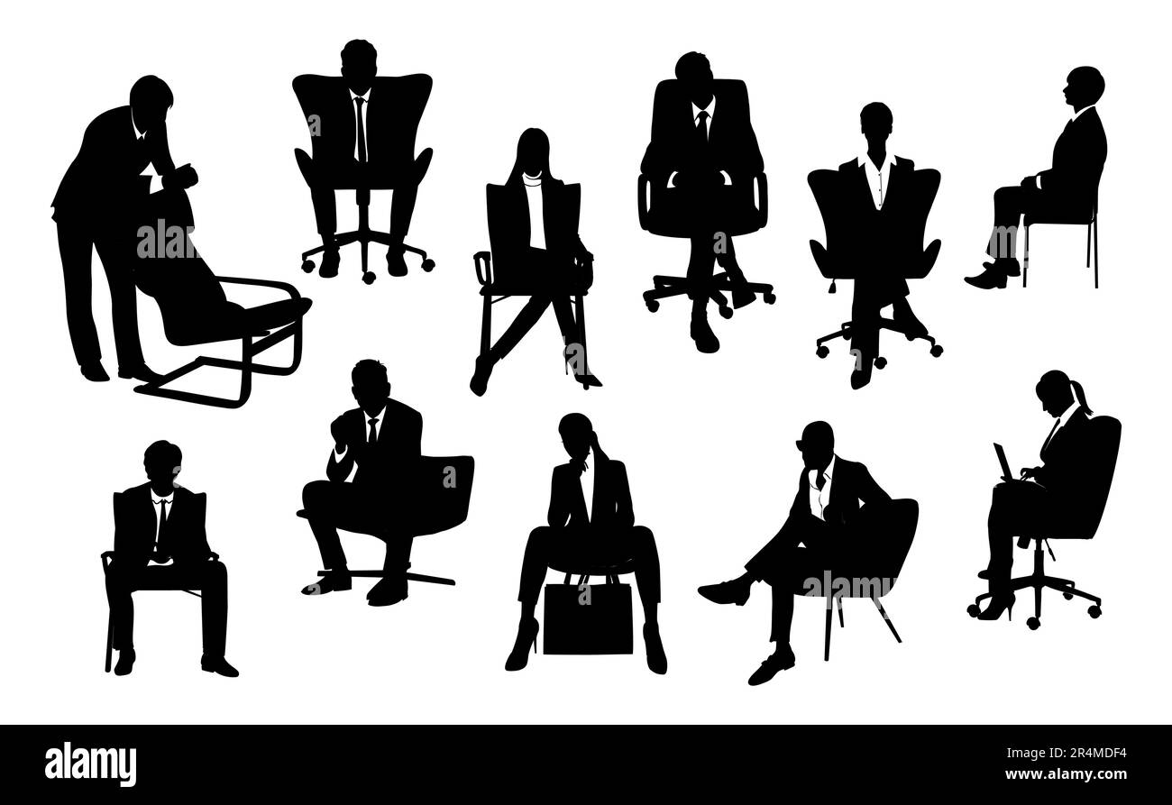 Silhouettes of business people sitting vector art Stock Vector Image ...