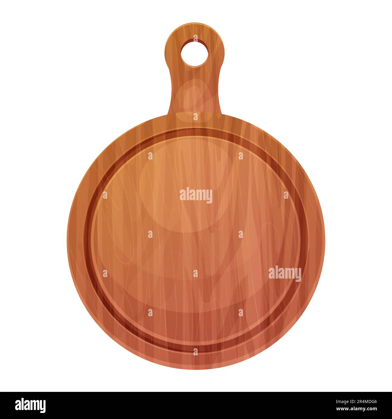 Wooden round pizza board, pate top view in cartoon style isolated on ...