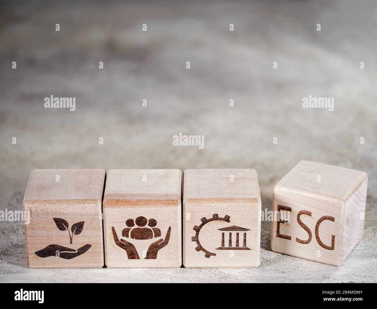 ESG criteria symbols on wood blocks as a concept of company management ...