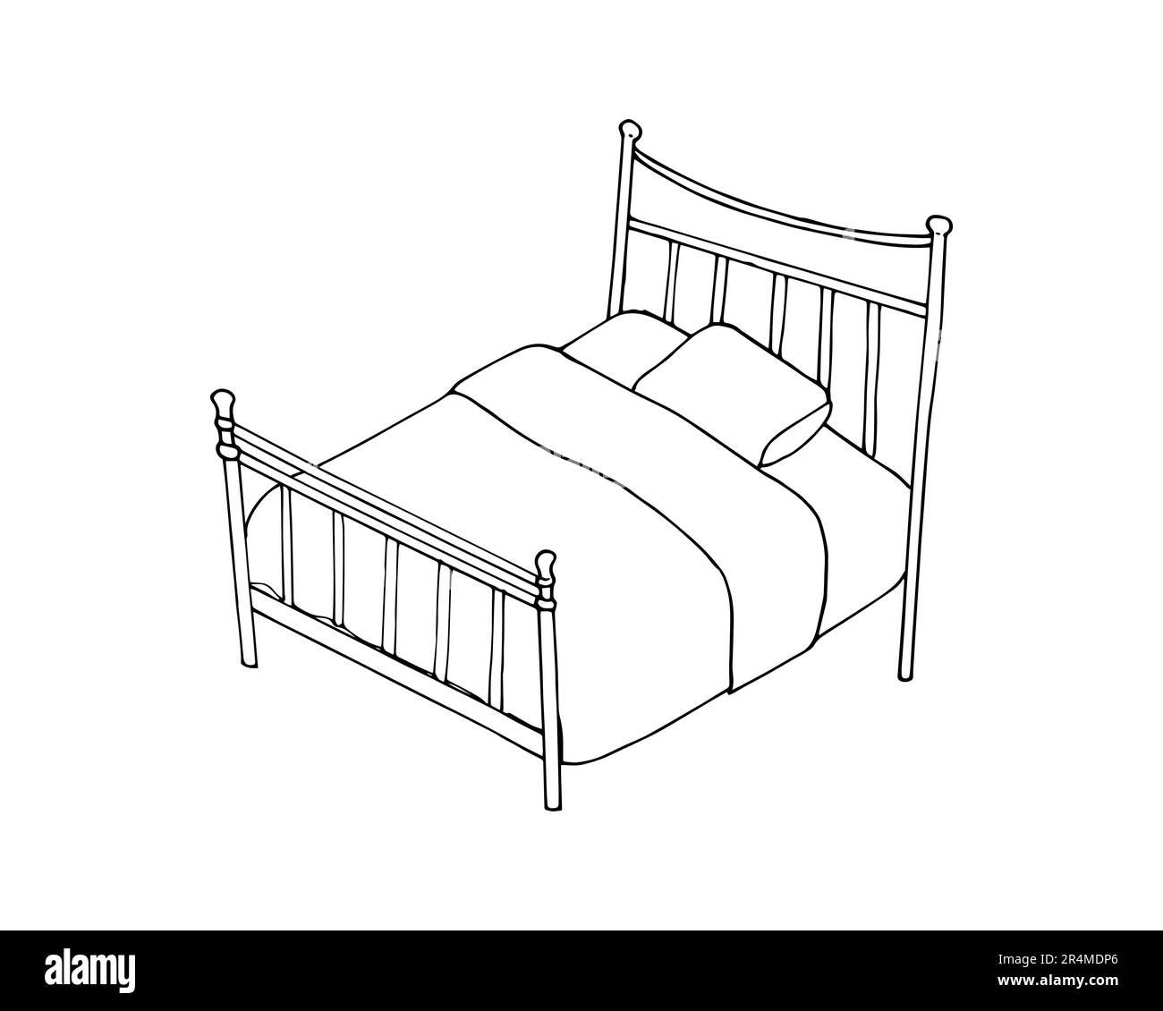 Hand drawn bed. Vector illustration in sketch style. Interior design ...