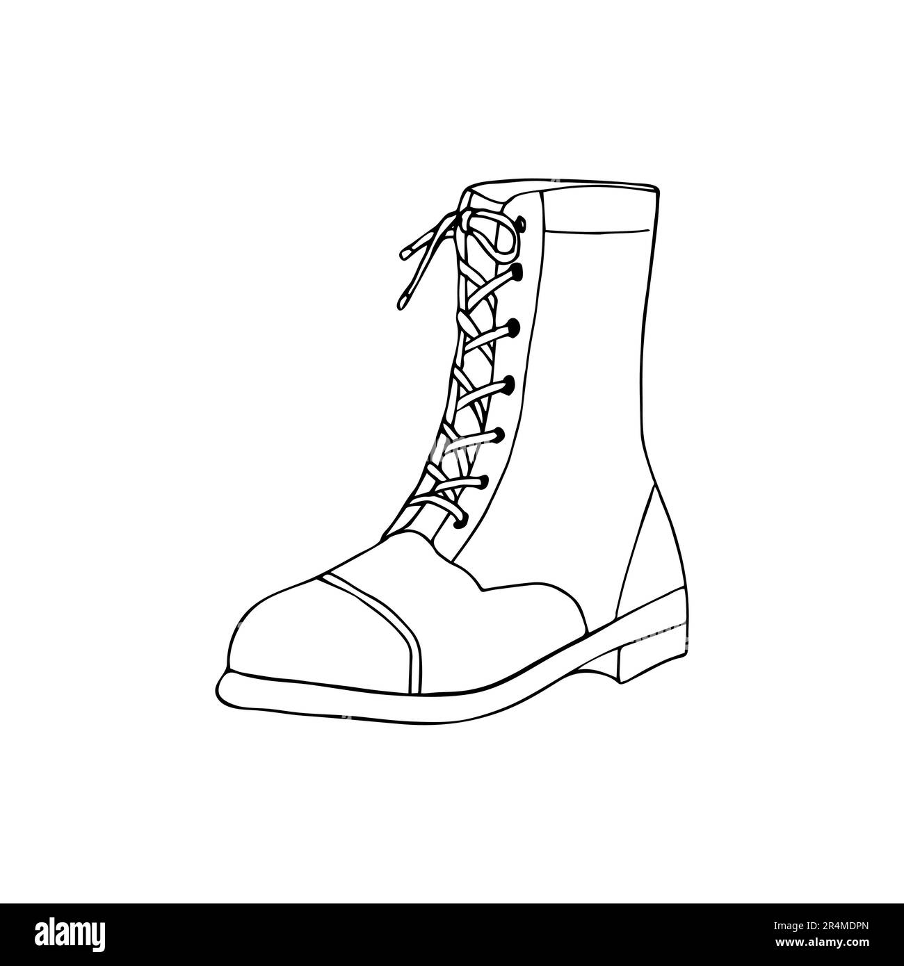 Hand drawn military style boot. Isolated vector illustration on white ...