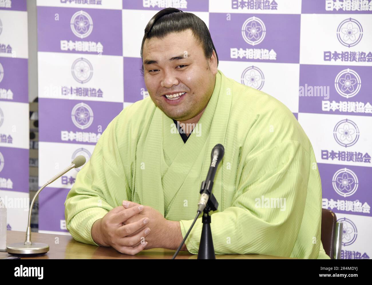 Sekiwake Kiribayama speaks during a press conference at Ryogoku ...