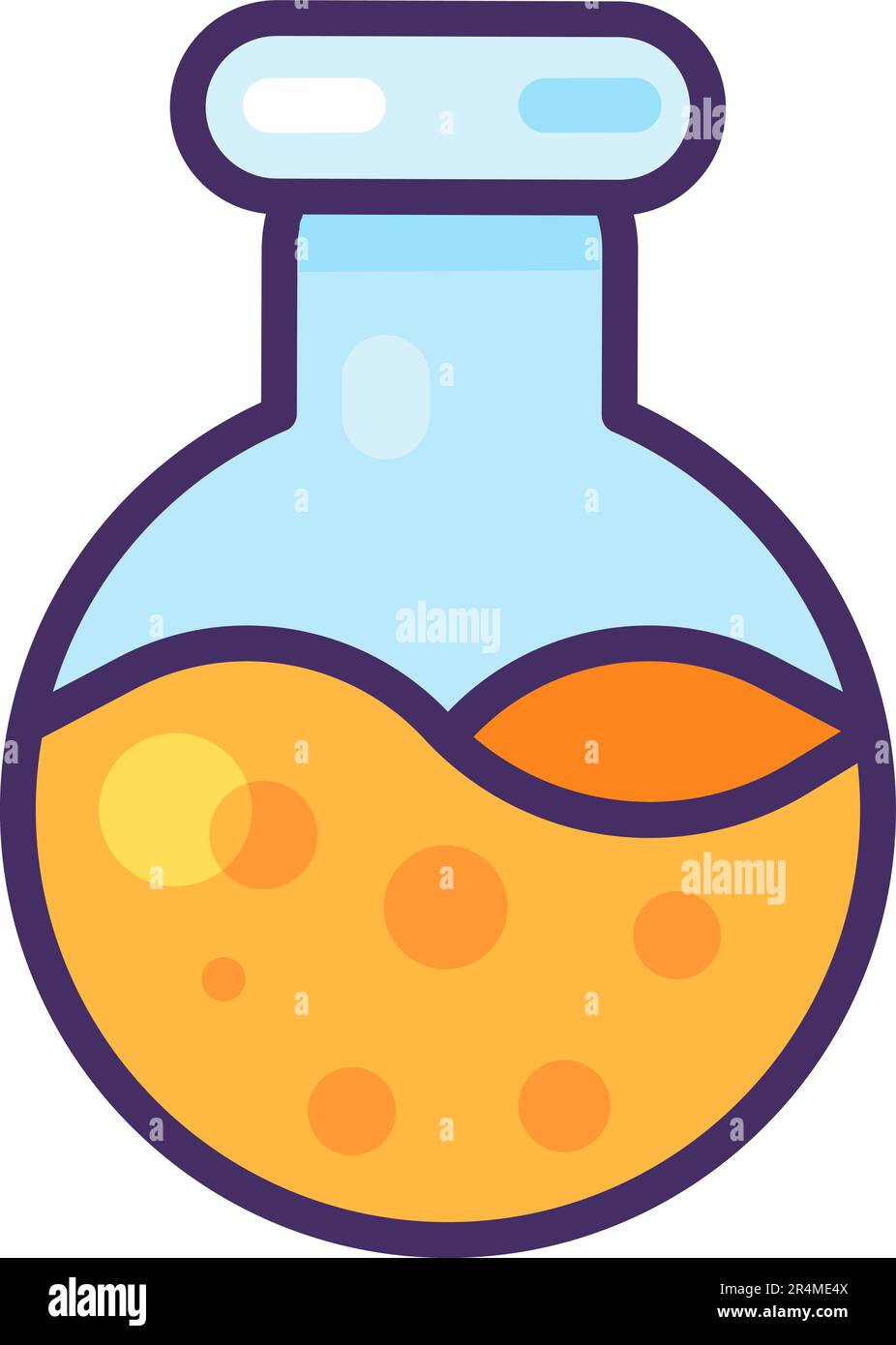 Glass sphere flask, test tube. Experiment sphere vessel with yellow ...