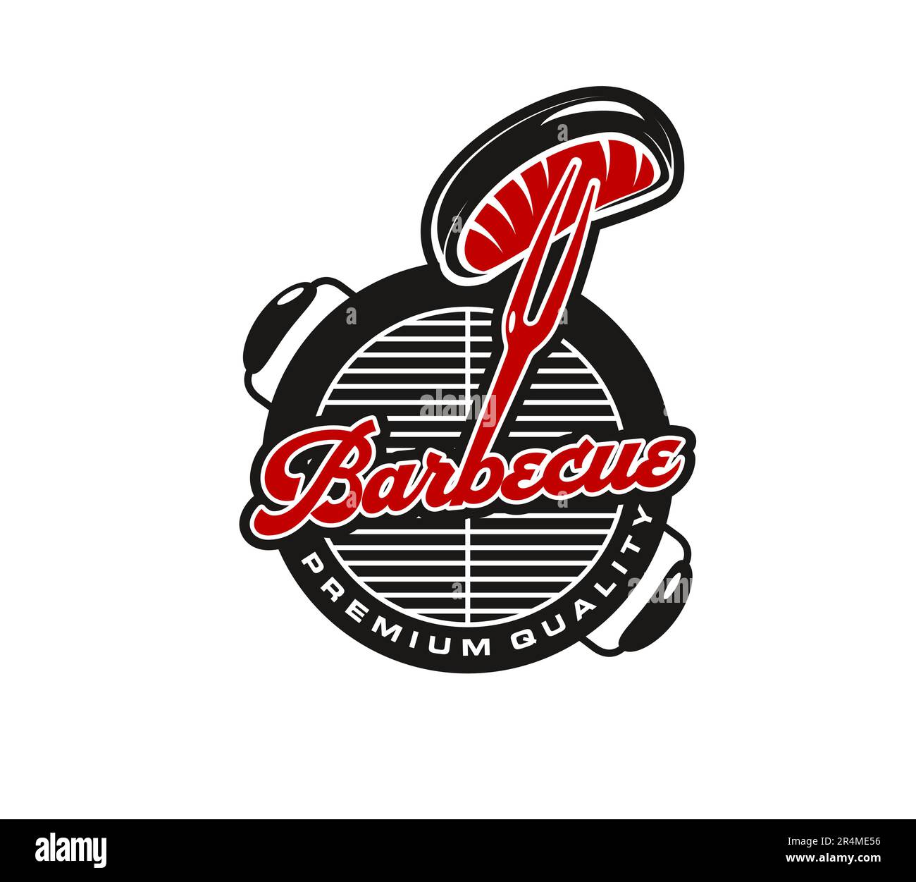 BBQ grill or barbecue icon, steak meat and fork on barbeque grate ...