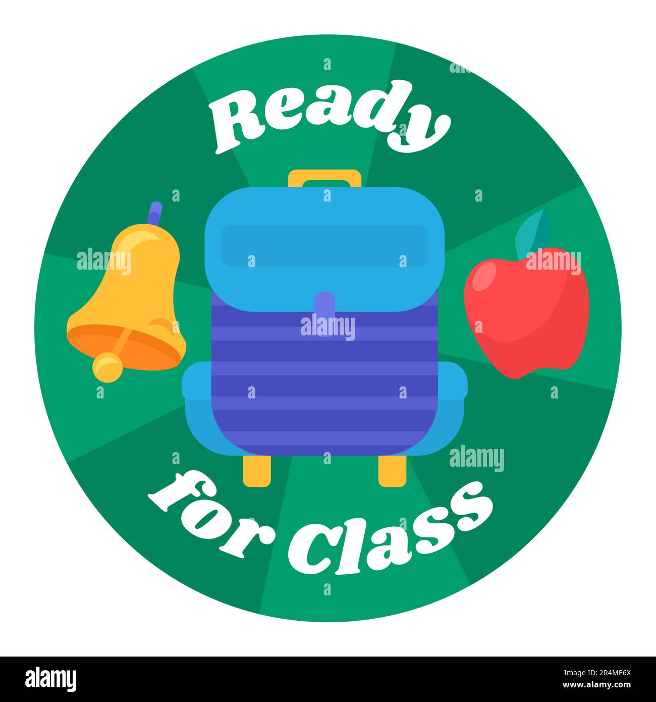 Round sticker decal with school backpack of student ready for school on ...