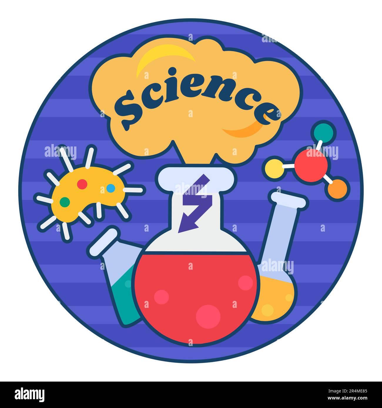 School round sticker decal with test tubes and flasks in chemical ...