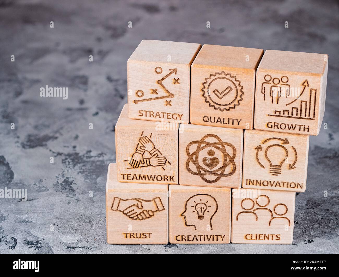 Symbols of core values as a strategy of corporate business Stock Photo ...
