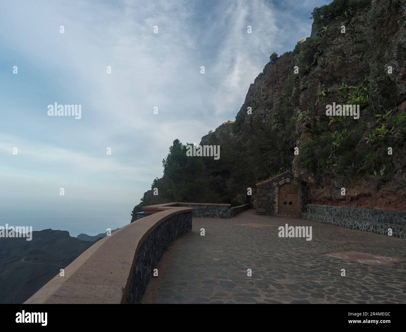 Small stone church Ermita del Santo at viewpoint Mirador Ermita del ...