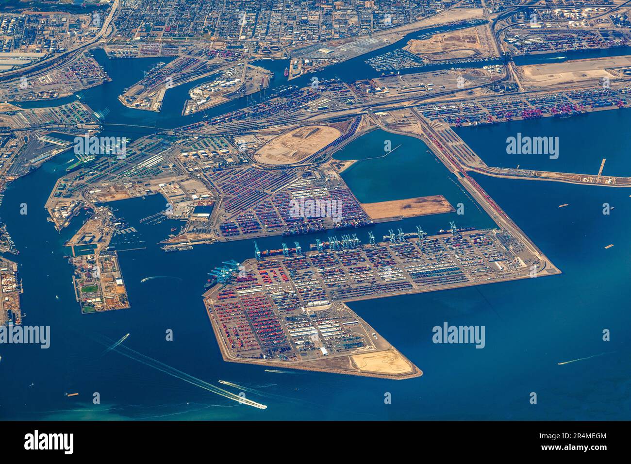 aerial view to harbor aerea San Pedro, terminal Island for big ships ...