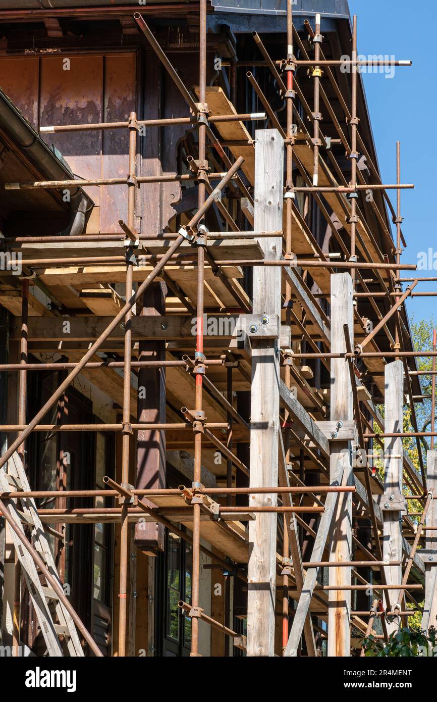 Construction scaffolding during the construction of a house Stock Photo ...