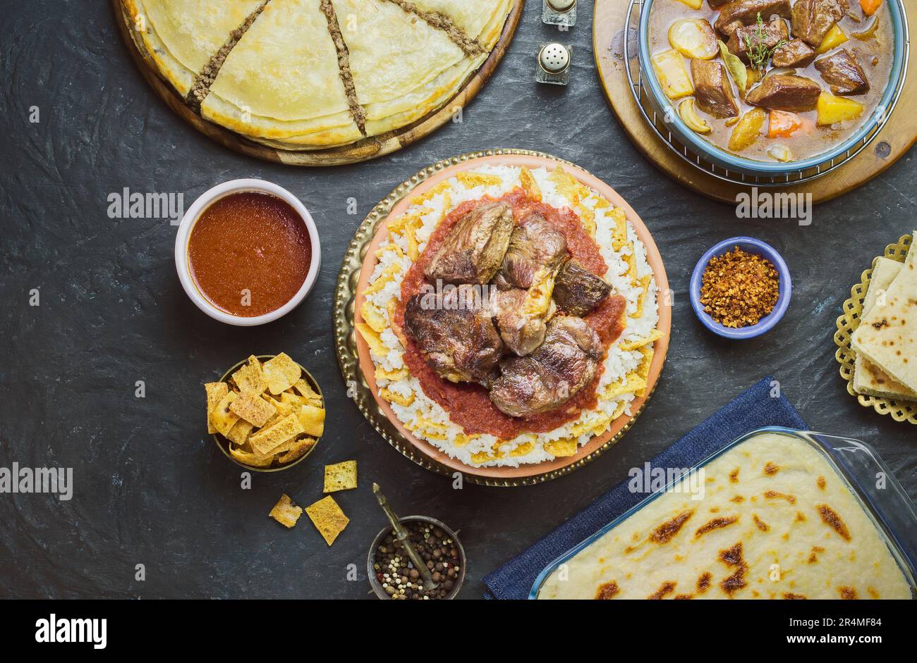 Arabic cuisine; Middle Eastern traditional lunch. It's also a meat ...