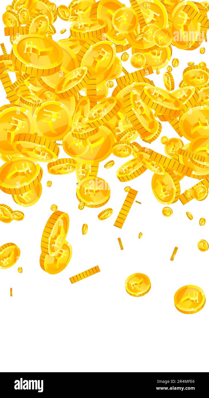 Indian rupee coins falling. Scattered gold INR coins. India money ...