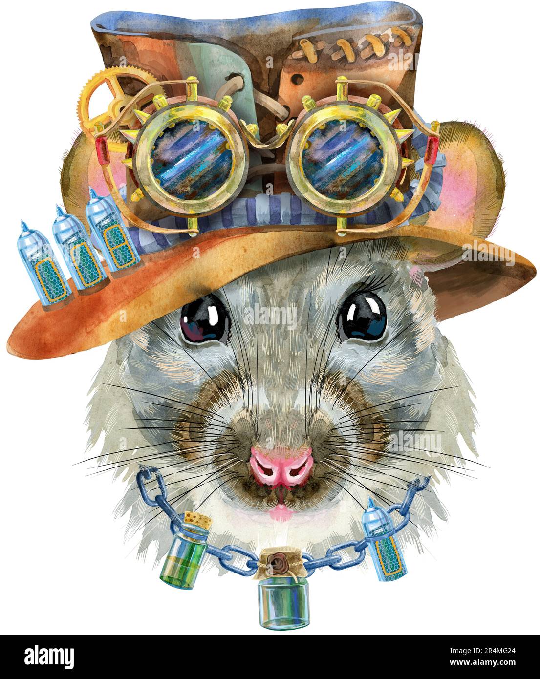 Cute rat wearing a steampunk hat with goggles for t-shirt graphics ...