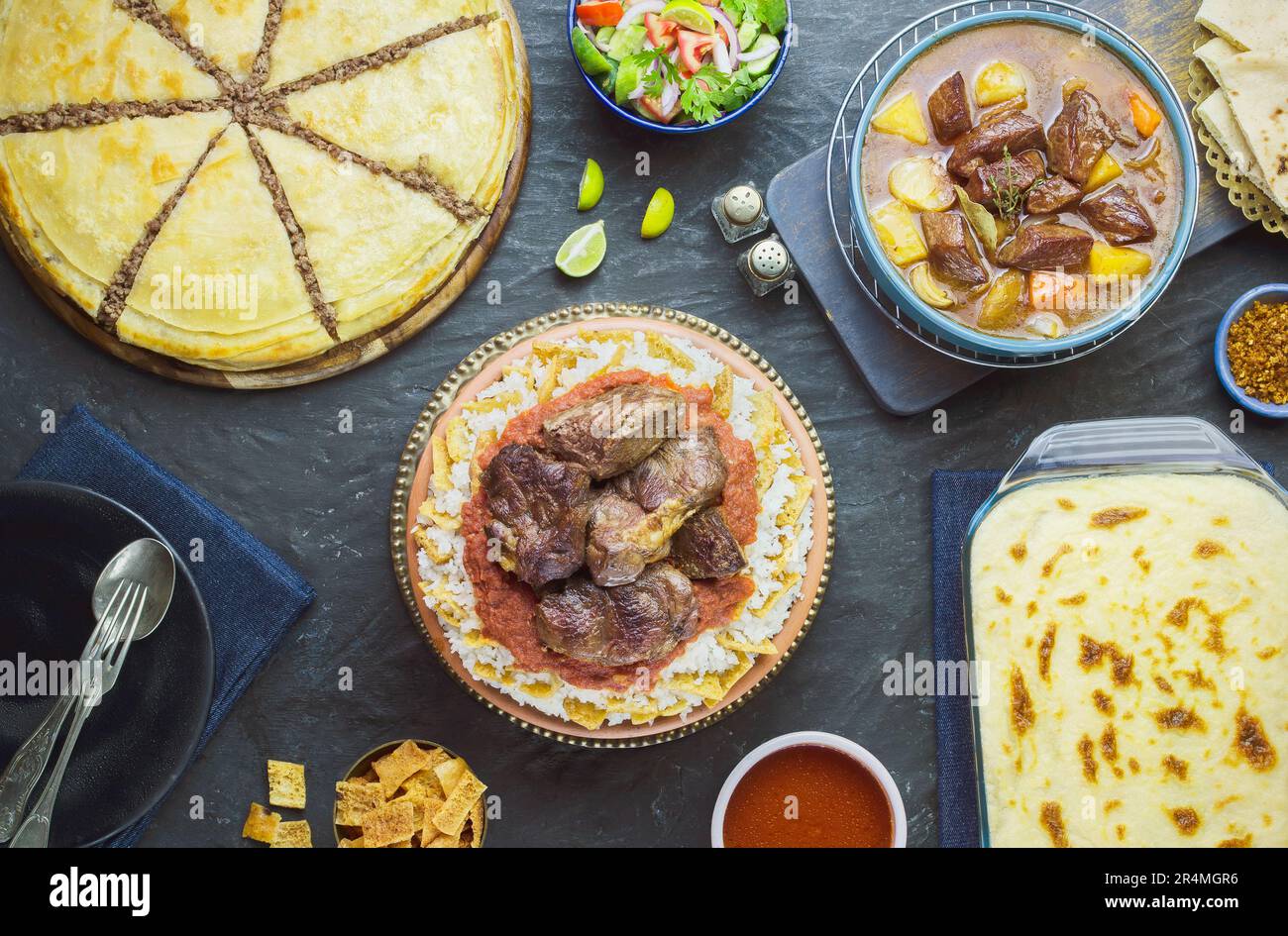 Arabic cuisine; Middle Eastern traditional lunch. It's also a meat ...