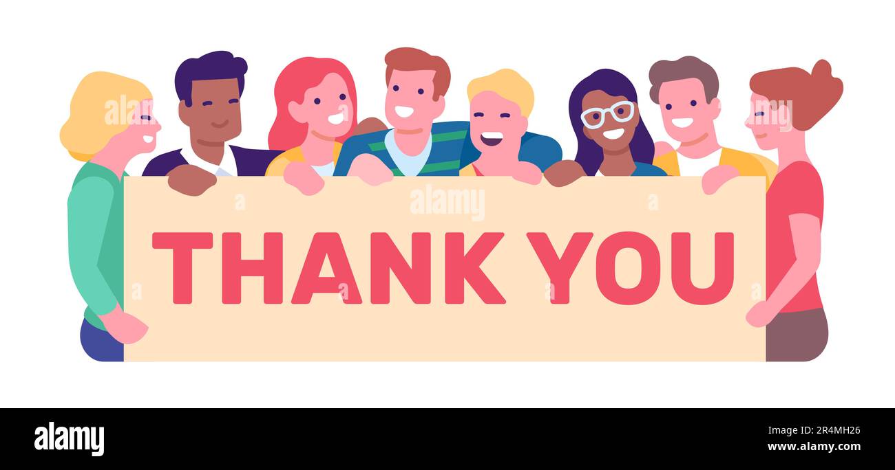 Group of young people holding placard saying thank you. Thanking doctors and police. Thankful ...