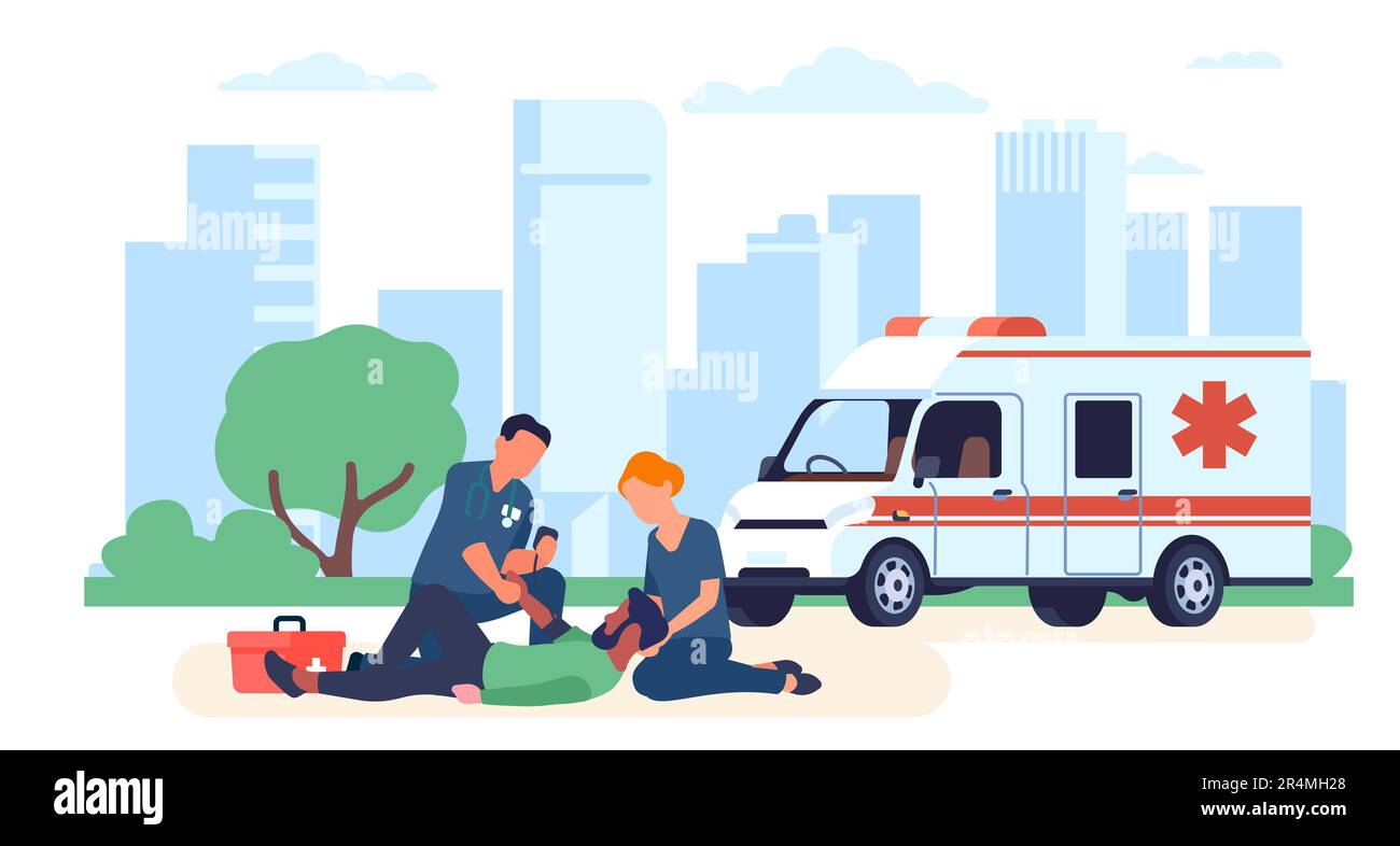 Ambulance doctors perform resuscitation on person lying there ...