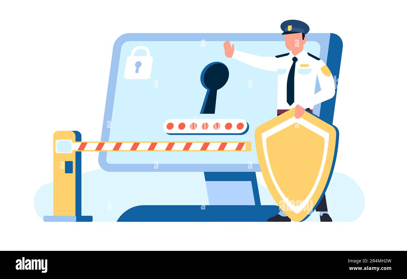 Confidential information protection. Security officer protects data on ...