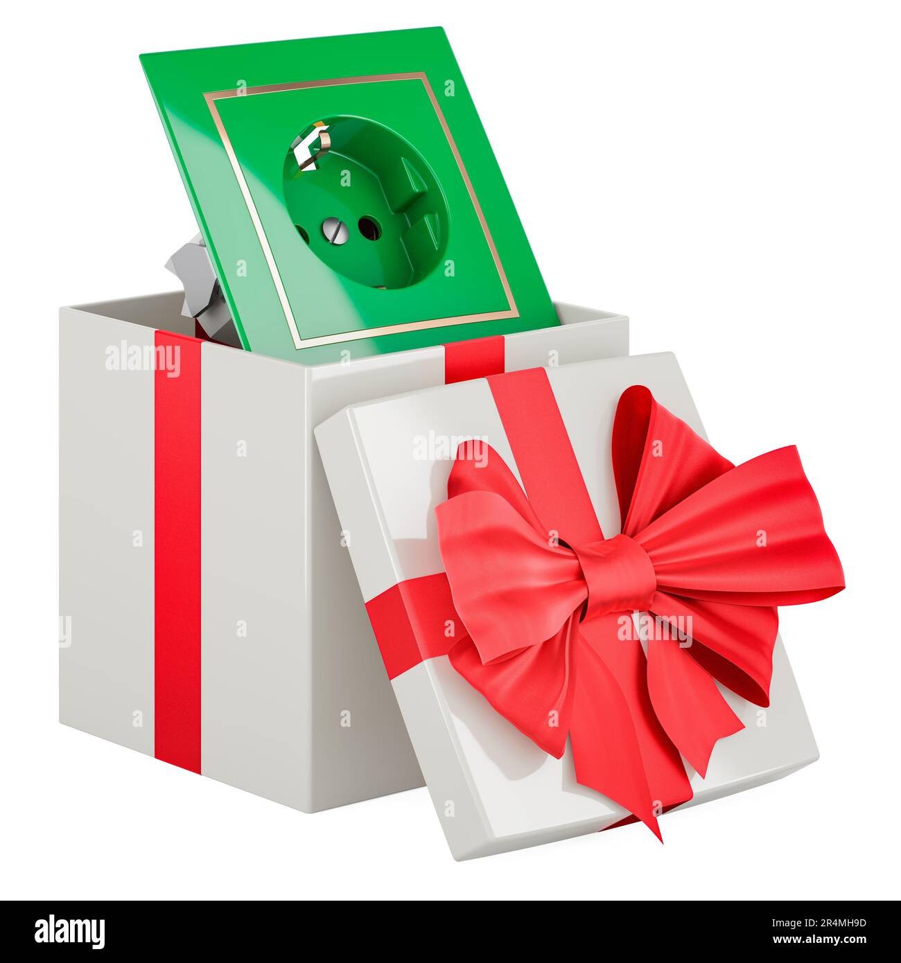 Electric socket inside gift box, 3D rendering isolated on white ...