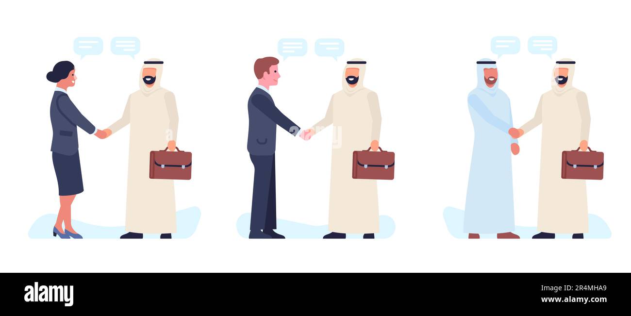 Muslim businessman shaking hands with his business partners. Contract ...