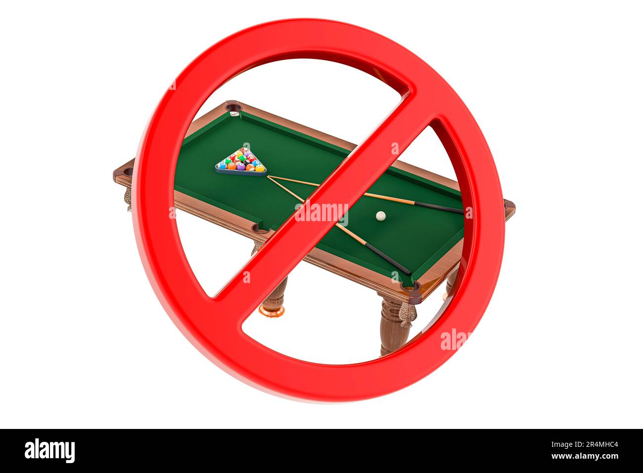 Billiard table with forbidden symbol, 3D rendering isolated on white ...