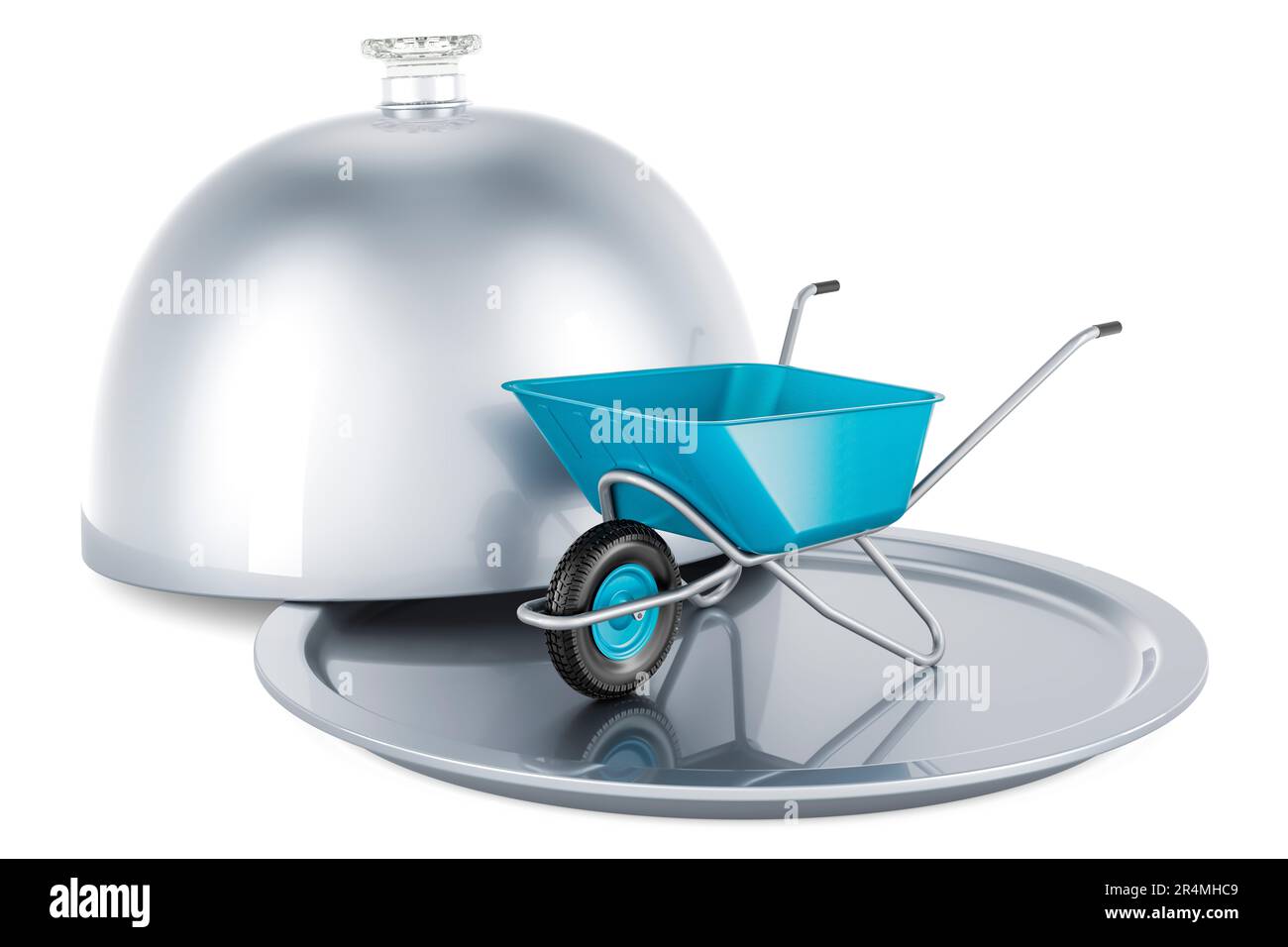 Restaurant cloche with garden wheelbarrow, 3D rendering isolated on ...