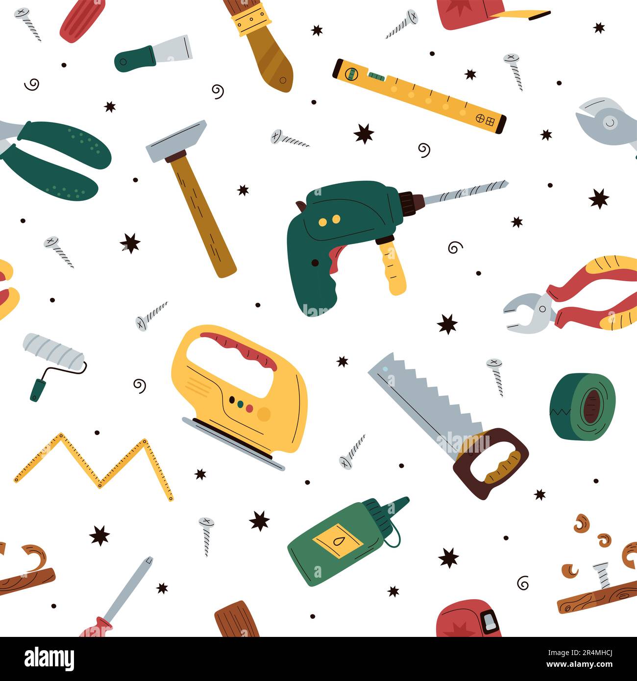 Pattern with tools. Seamless background with saw drill and hammer ...
