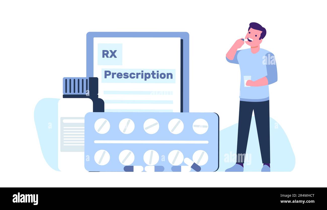 Man puts pill in his mouth about to swallow it and drink water. RX ...