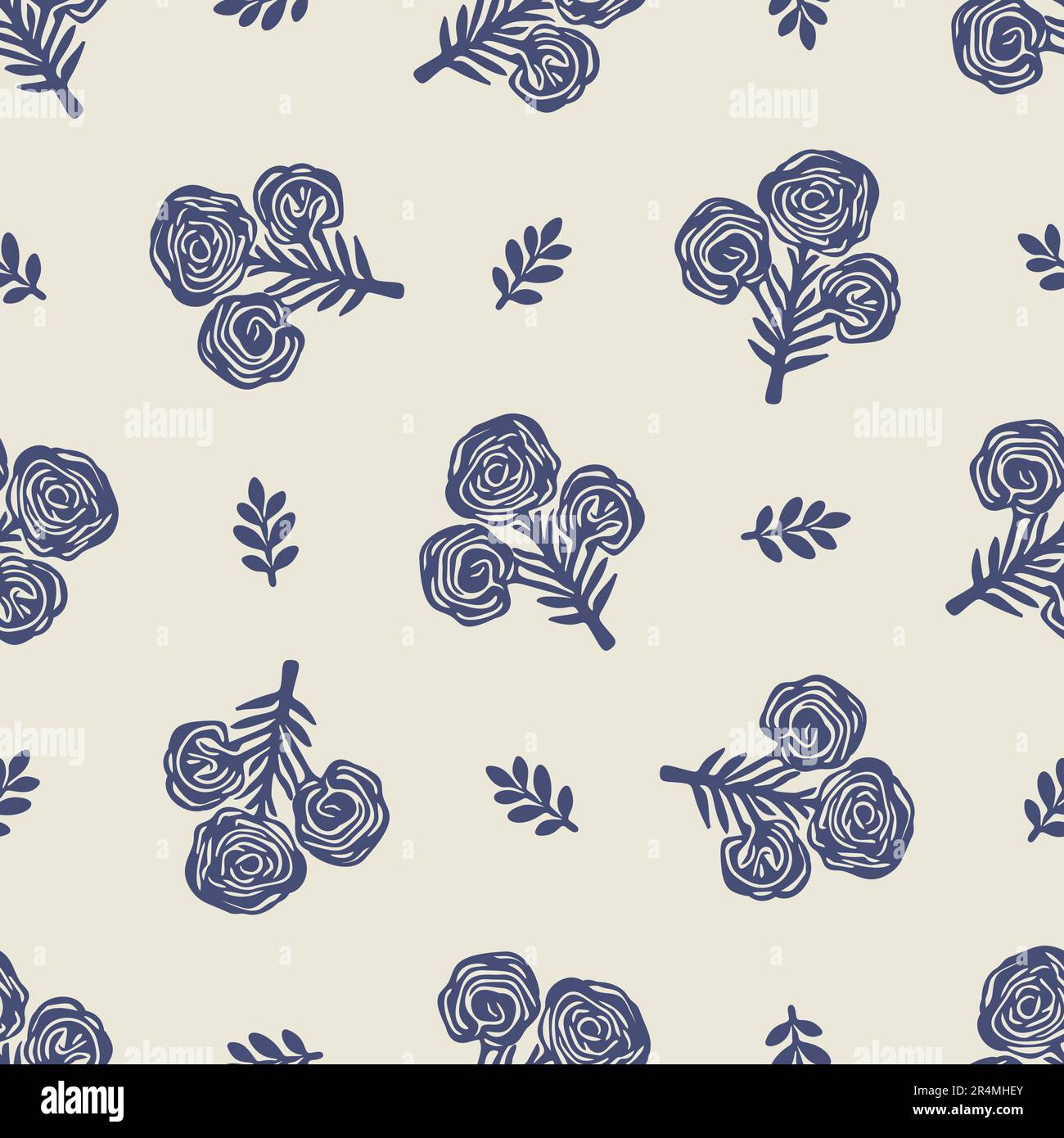 Quirky floral lino cut motif vector pattern. Seamless decoration of ...