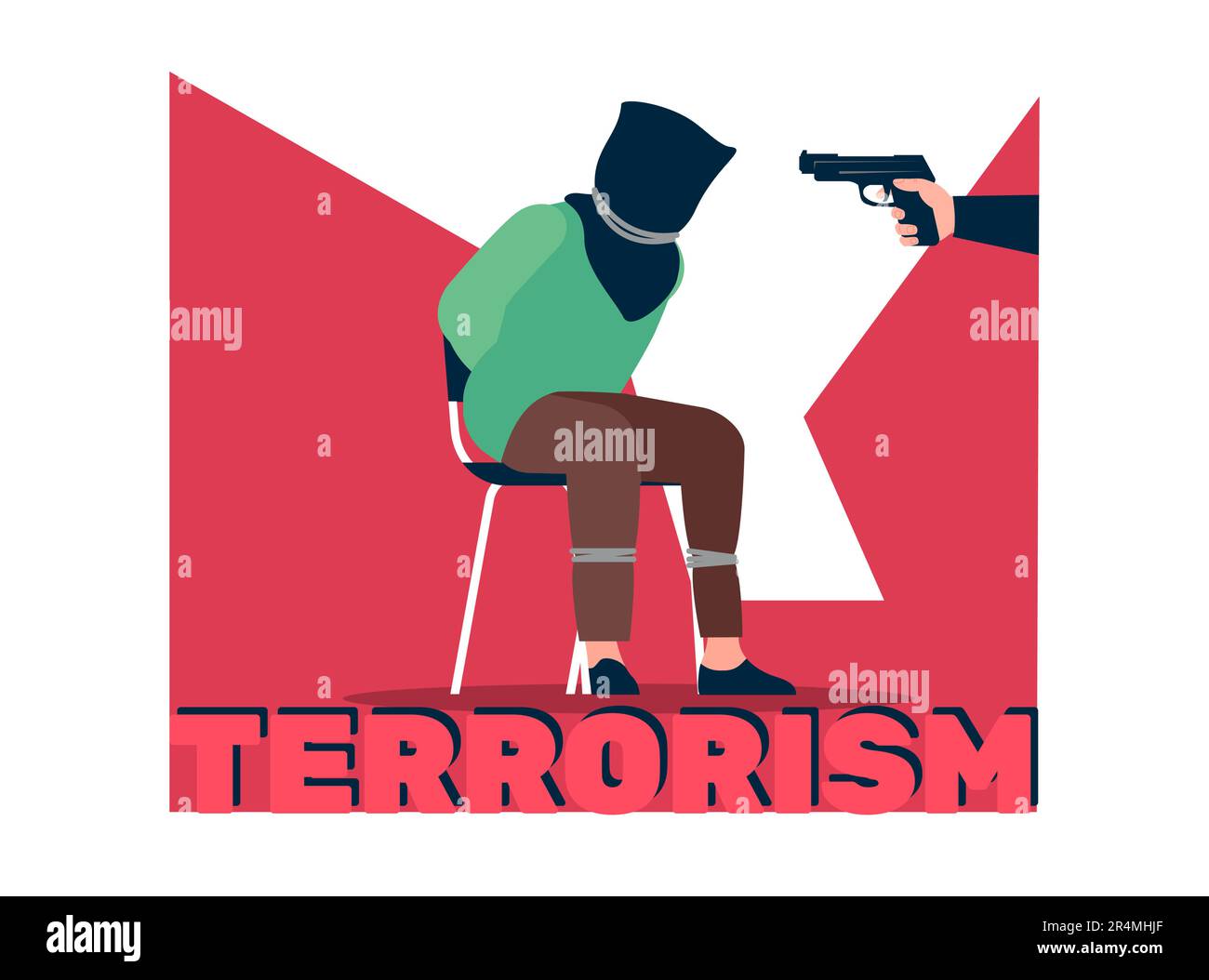 Terrorist points gun at kidnapped hostage with bag over his head ...