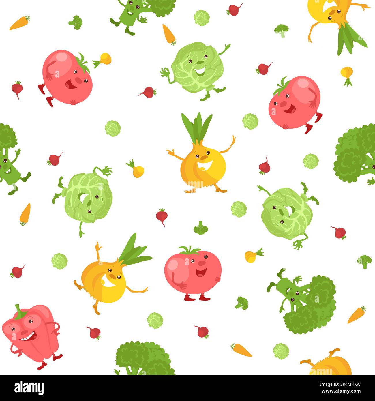 Vegetable seamless pattern. Happy cartoon characters. Cabbage and ...