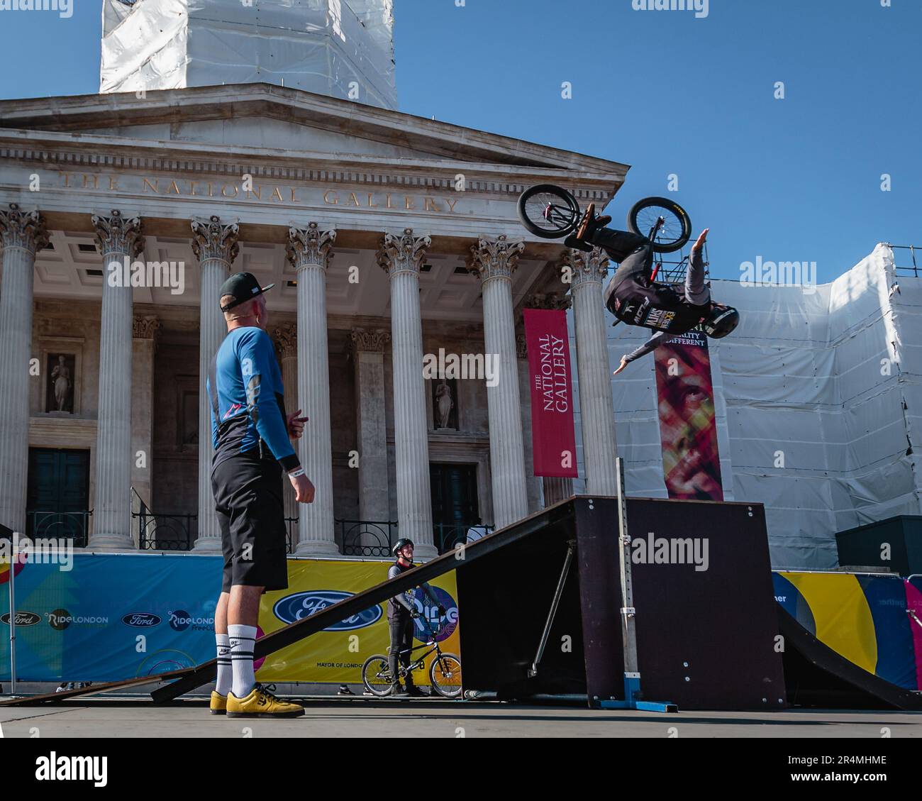 Bmx trick outside the National Portrait Gallery in London as Trafalgar ...