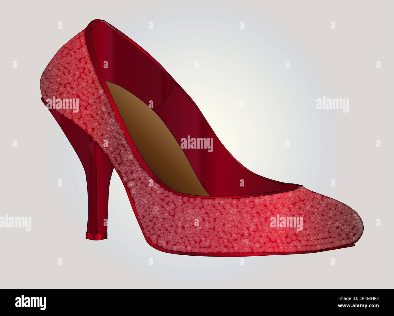 A ruby red sparkling stiletto heel style slipper isolated on a white ...
