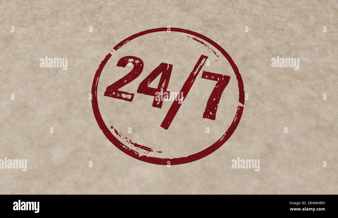 24 by 7 24 hour a day service stamp icons in few color versions. 24h ...
