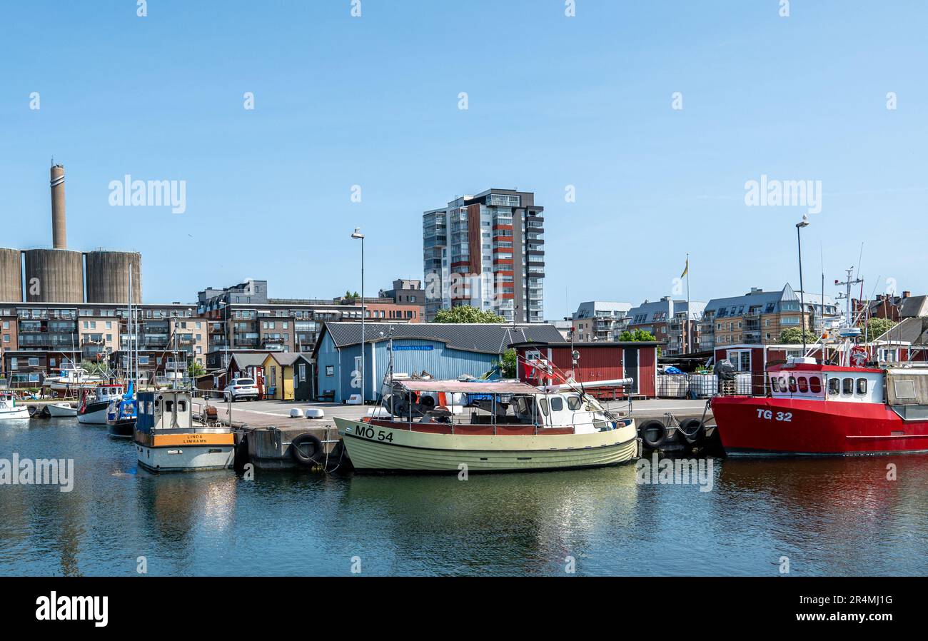 Limhamn harbour area in Malmö on a sunny spring day in late May 2023 ...
